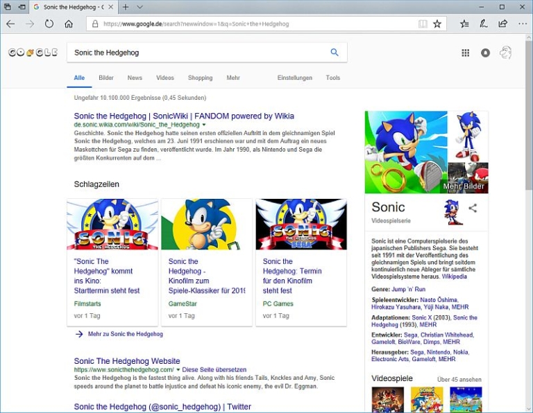Sonic the Hedgehog in der Google Suche - Easter EggsEaster Eggs