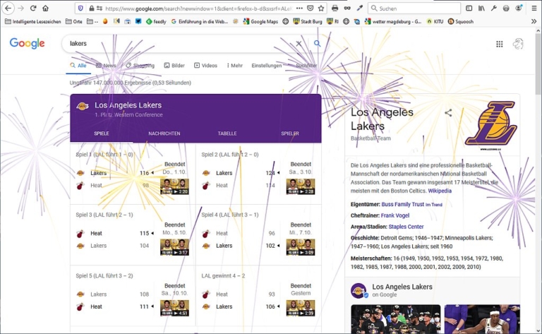 Google feiert den 17. Titel der Los Angeles Lakers - Easter EggsEaster Eggs